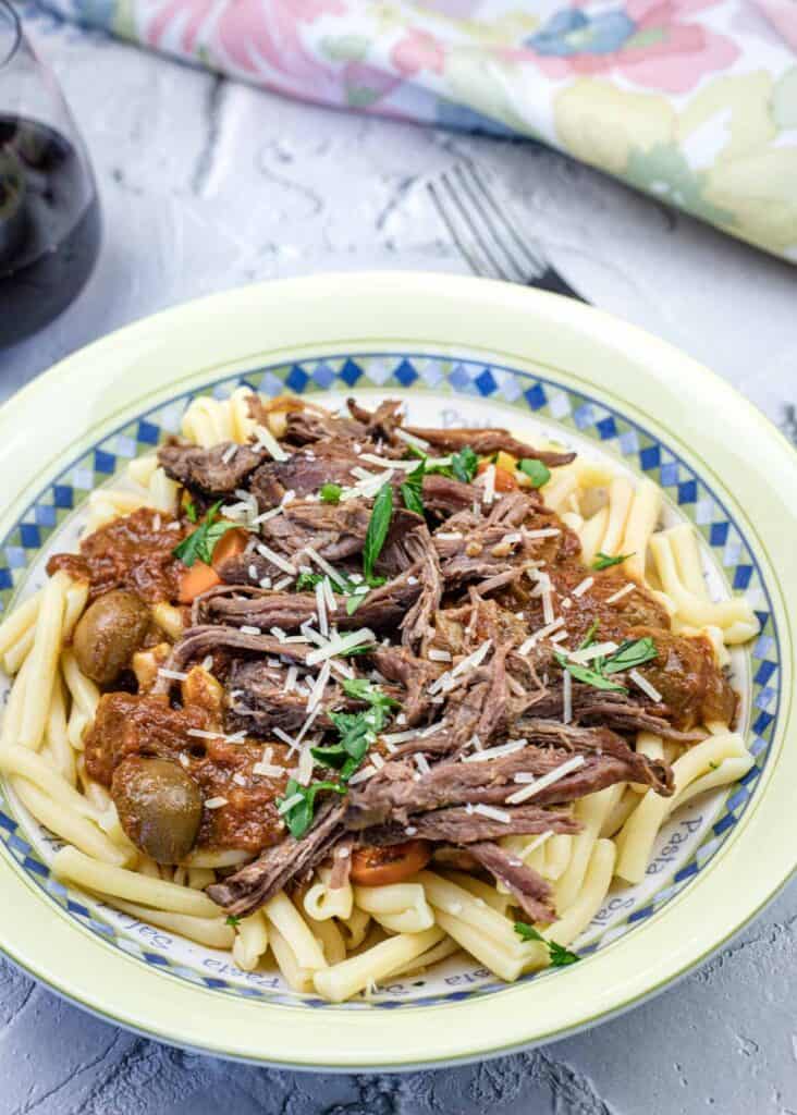 Slow Cooker Italian Pot Roast Pasta - Retro Recipe Book