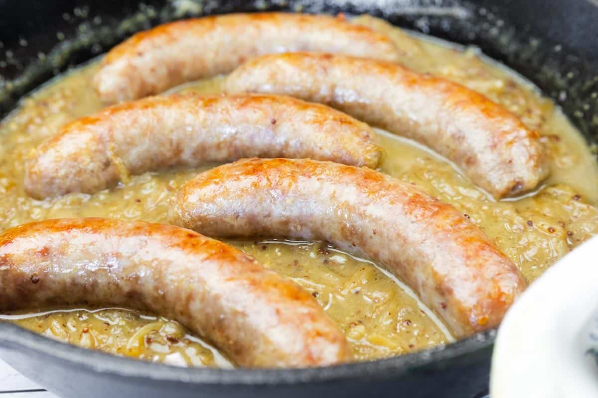 Oma's Beer Braised Bratwurst - Retro Recipe Book