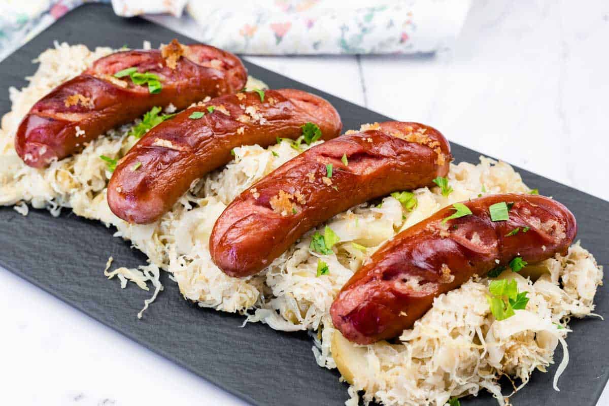 Oma's Knackwurst & Sauerkraut Skillet - Retro Recipe Book