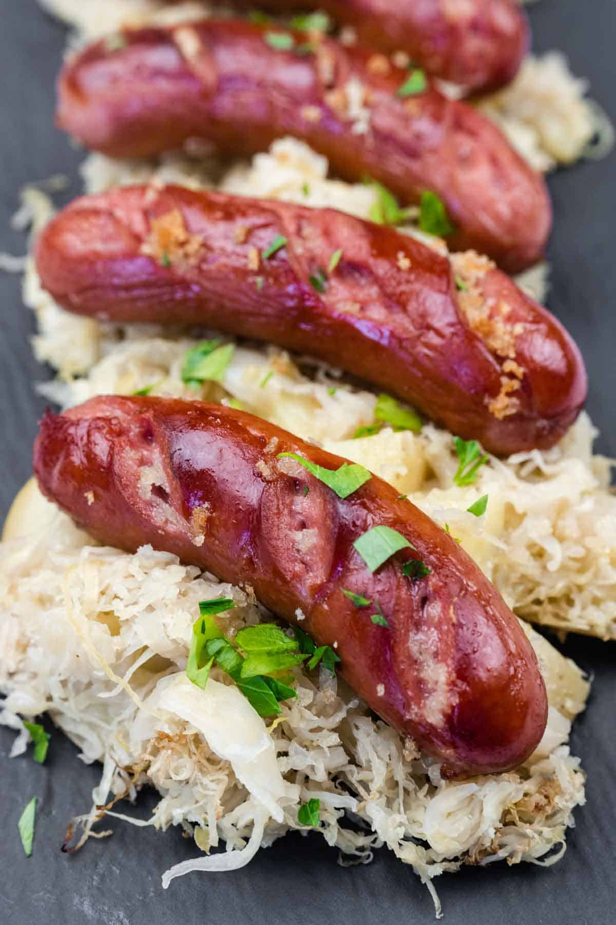 Oma's Knackwurst & Sauerkraut Skillet - Retro Recipe Book