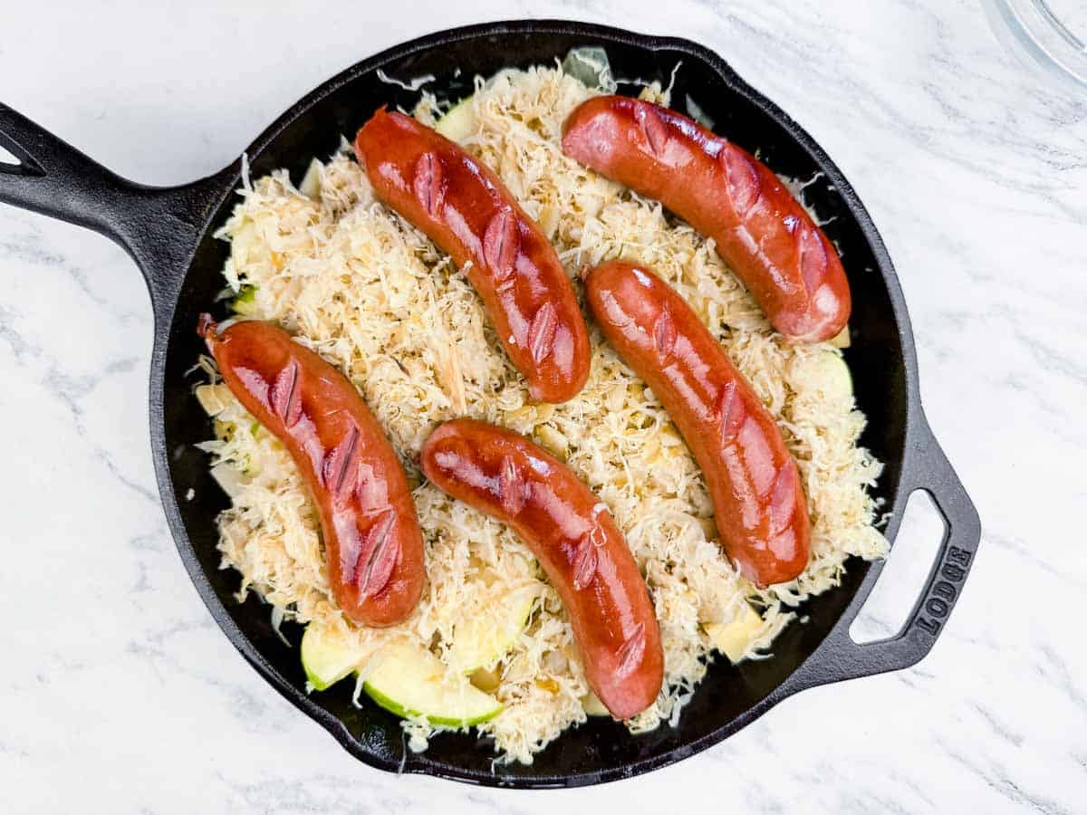 Oma's Knackwurst & Sauerkraut Skillet - Retro Recipe Book