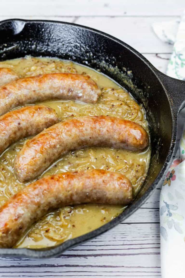 Oma's Beer Braised Bratwurst - Retro Recipe Book